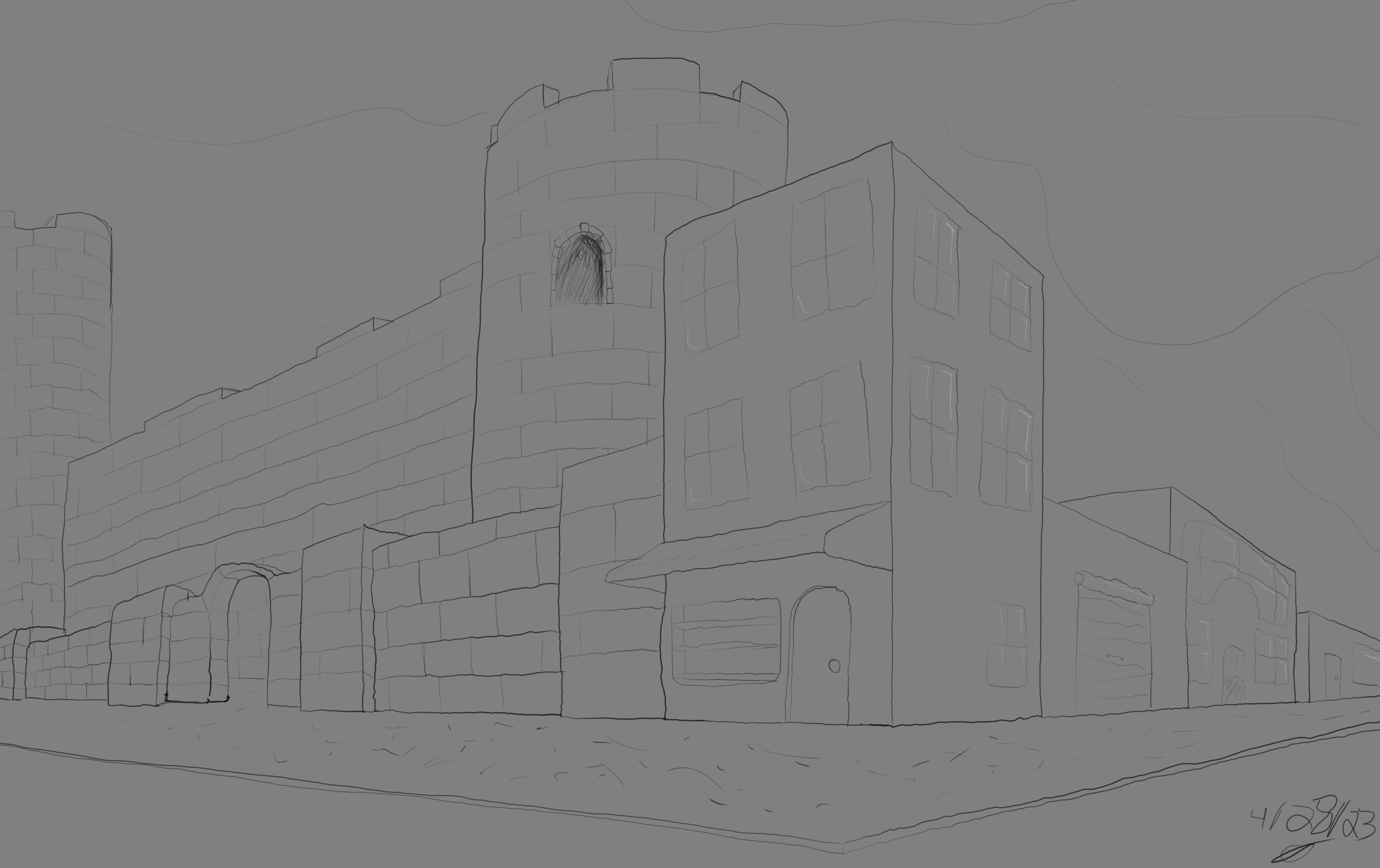 2 Point Perspective Drawing Castle